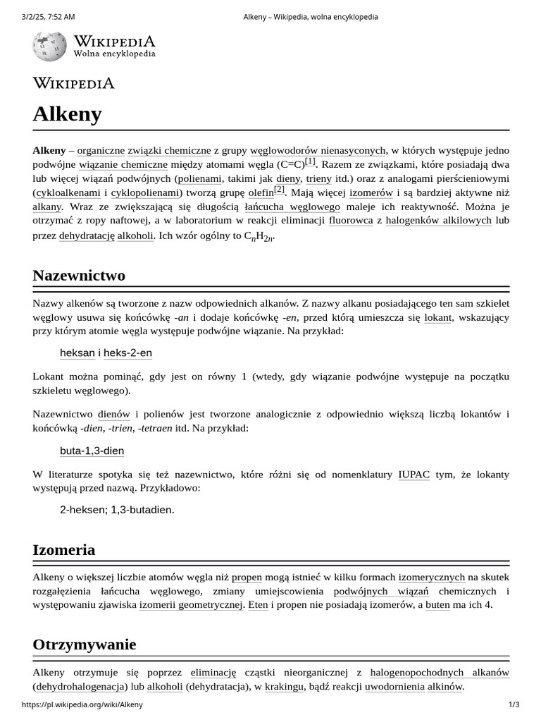 Alkeny - Wikipedia, Wolna Encyklopedia | PDF