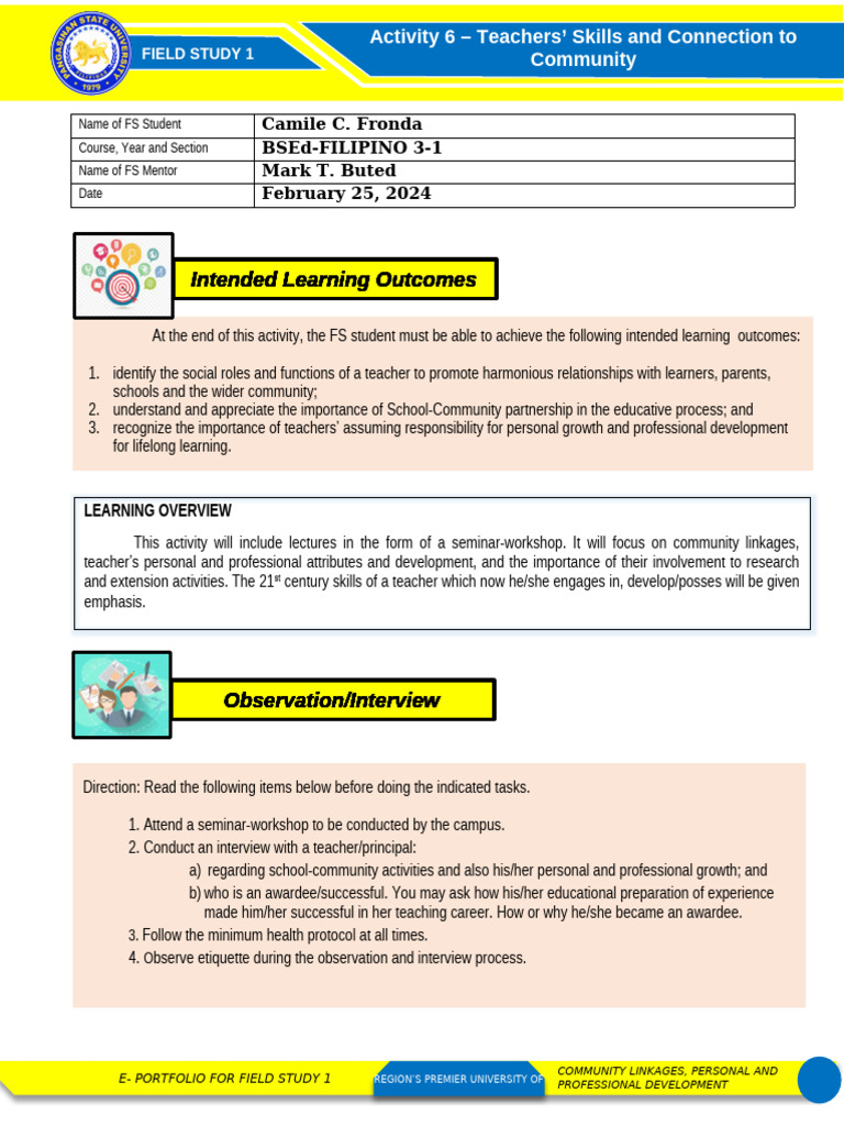 FS1-Activity-6 (1_fronda_Bsedfil3-1 | PDF | Teachers | Community