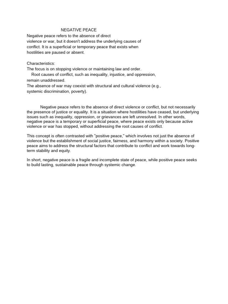 Understanding Negative Peace Concepts | PDF