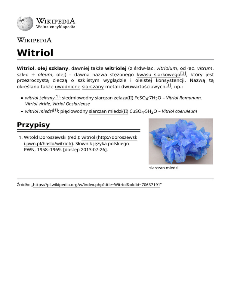 Witriol - Wikipedia, Wolna Encyklopedia | PDF