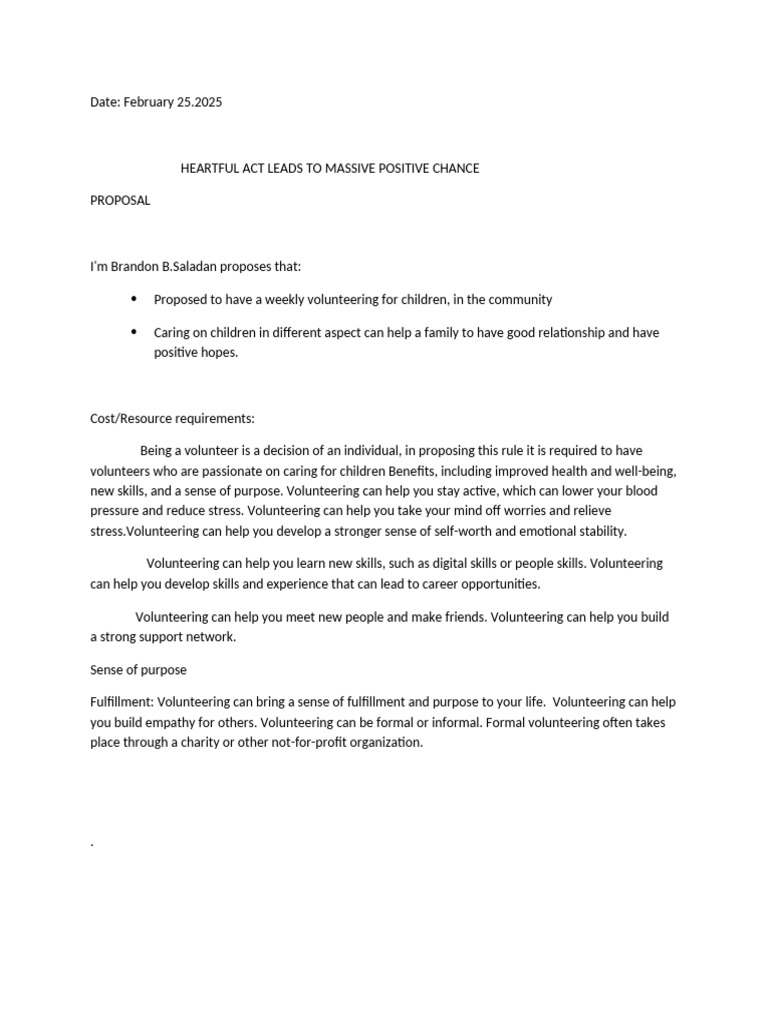 Weekly Community Volunteering Proposal | PDF