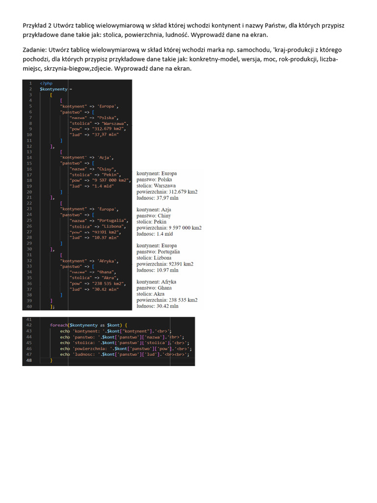 Zadanie Tablica Wielowymiarowa | PDF