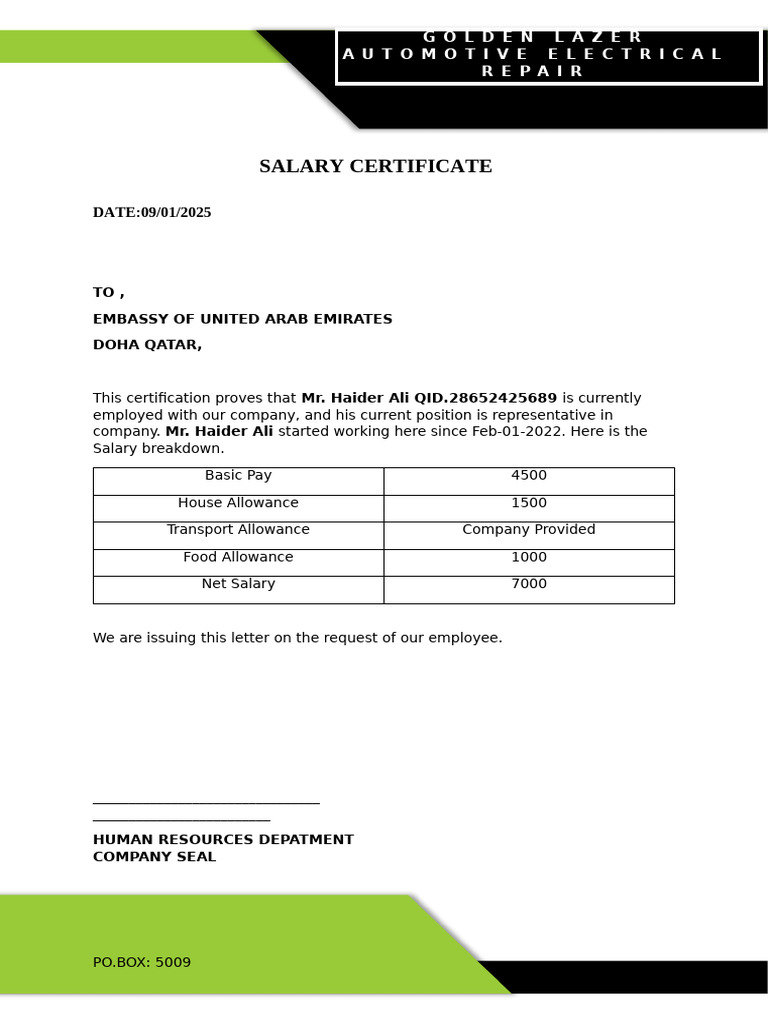 Salary Certificate | PDF