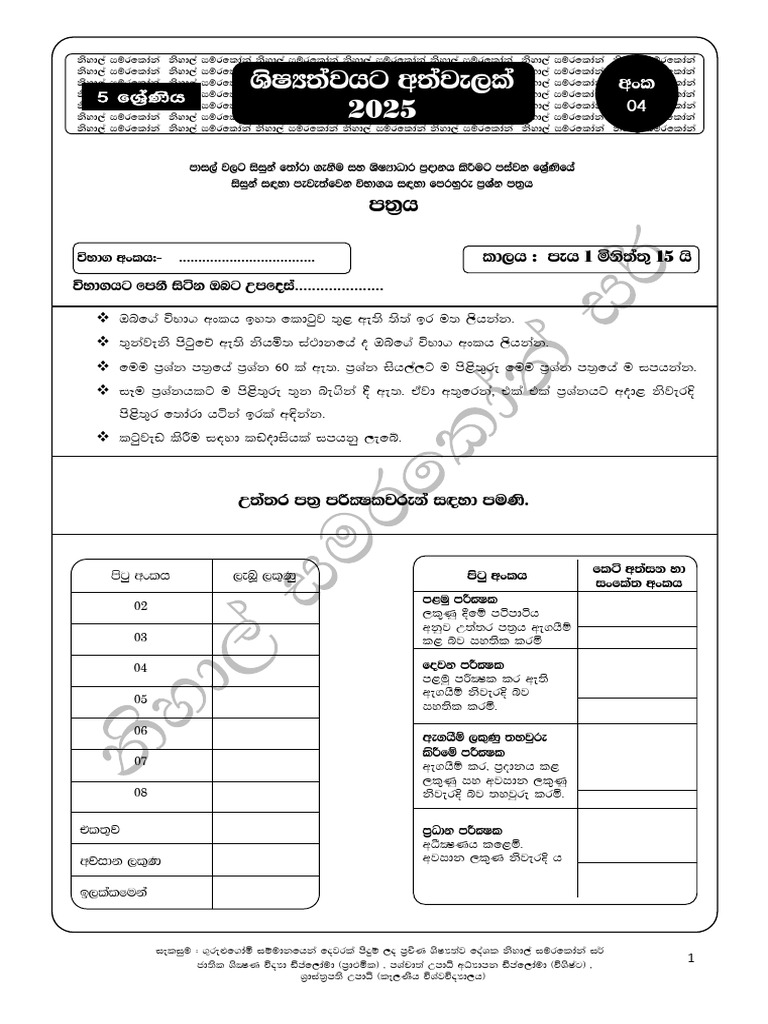 Grade 5 Term 2 Exam Paper 2025 | PDF
