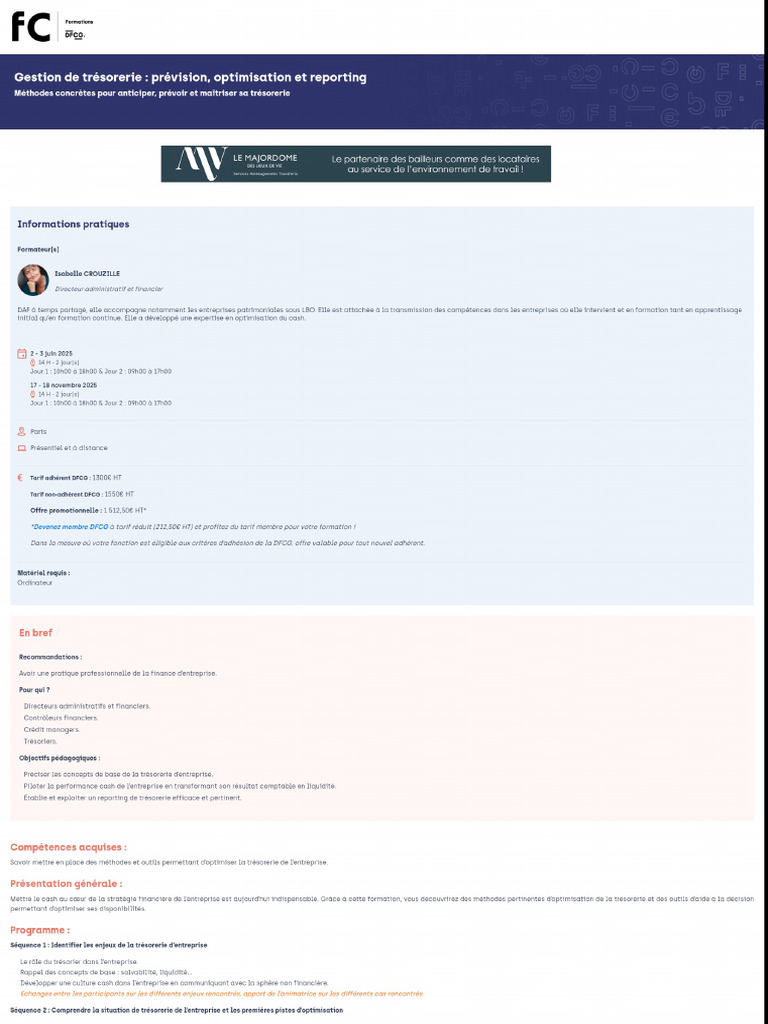 DFCG - Gestion de trésorerie _ prévision, optimisation et reporting | PDF