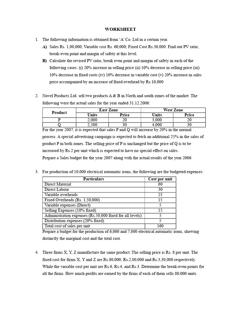 Worksheet For Management Accounts | PDF | Business Economics ...
