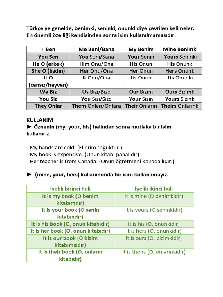 5 Iyelik Zamirleri Iki | PDF