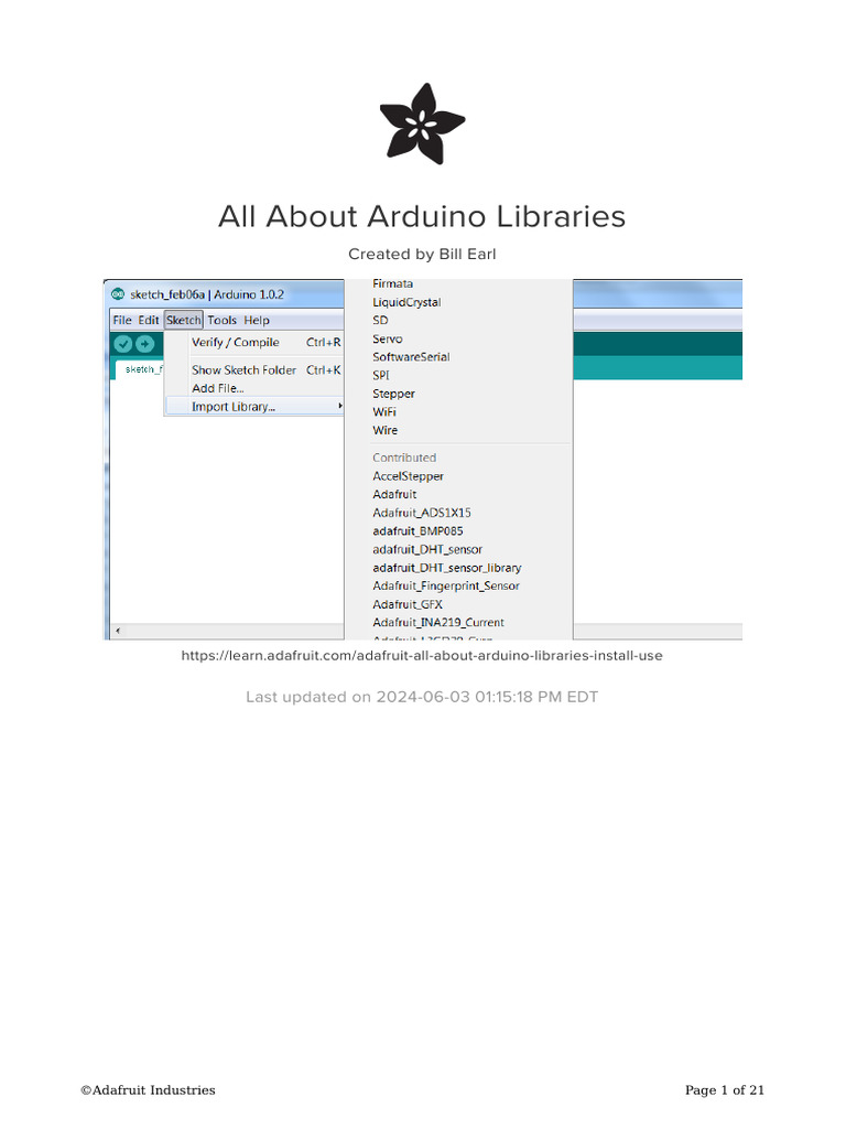 Adafruit All About Arduino Libraries Install Use | PDF | Arduino | Library (Computing)
