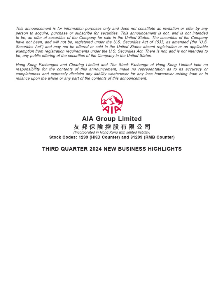 AIA Q3 2024 Business Growth Highlights | PDF | Bonds (Finance) | Investing