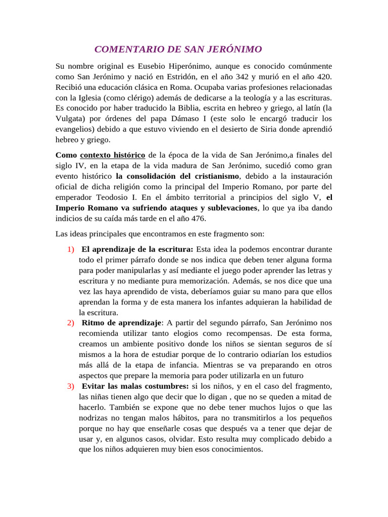 Comentario de San Jéronimo | PDF | Jerome