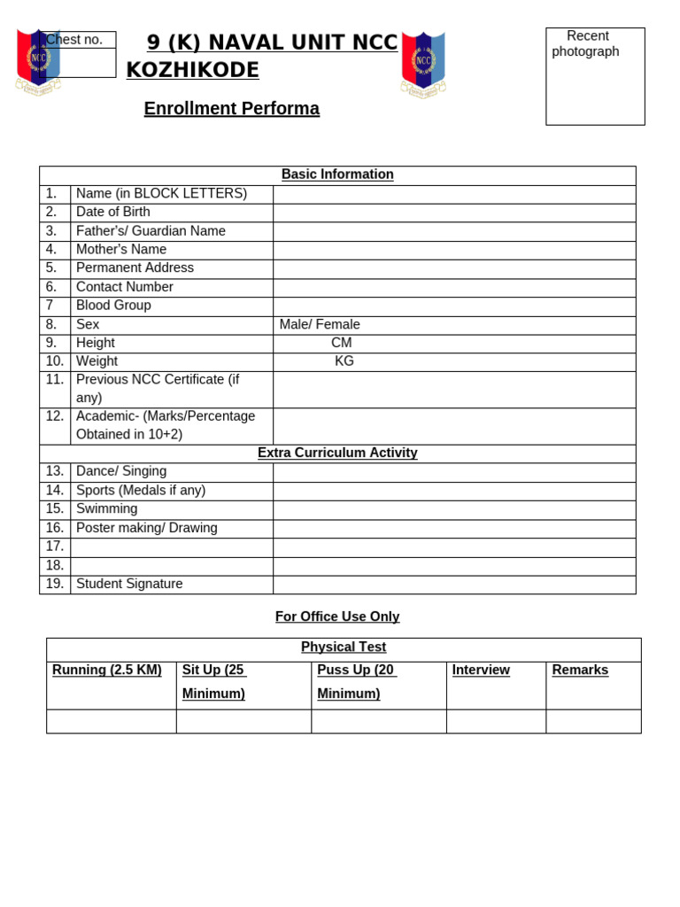 Performa For Enrollment | PDF