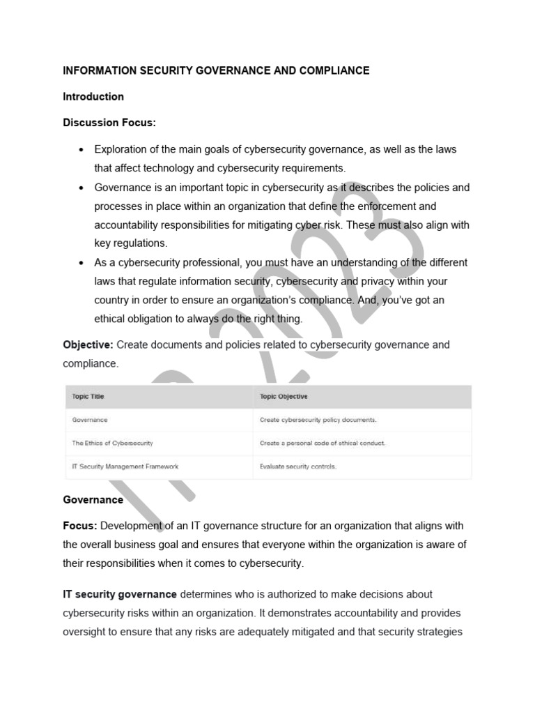 Cybersecurity Governance and Compliance Guide | PDF | Information ...