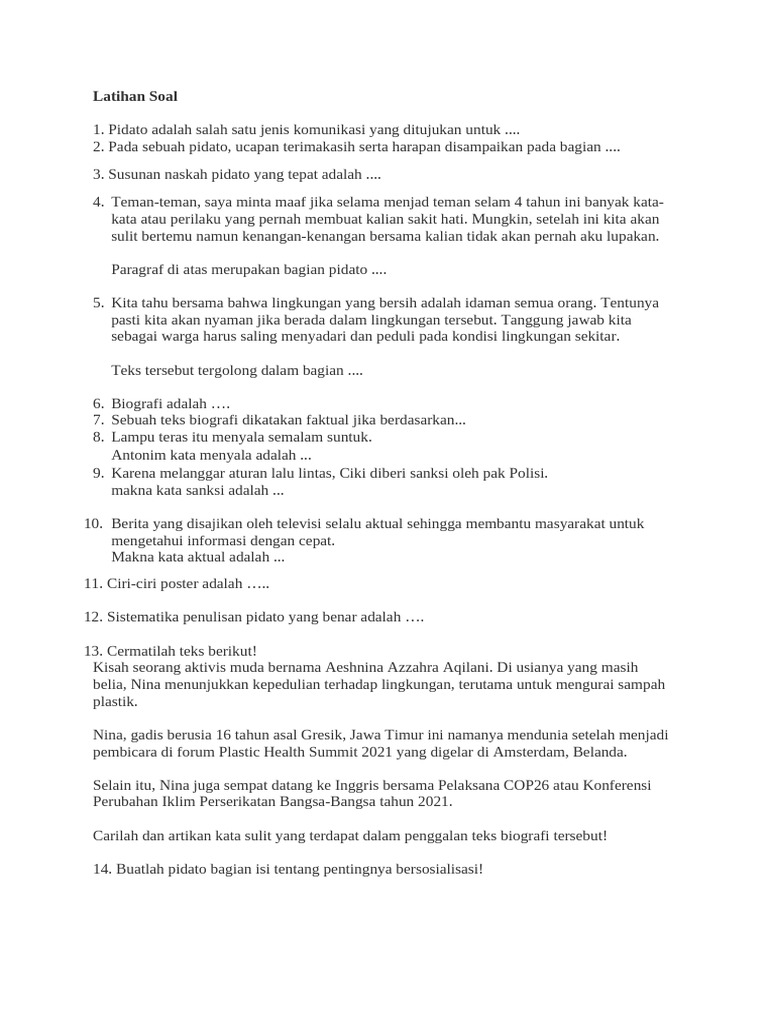 Latsol Persiapan sumatif Bahasa Indonesia | PDF