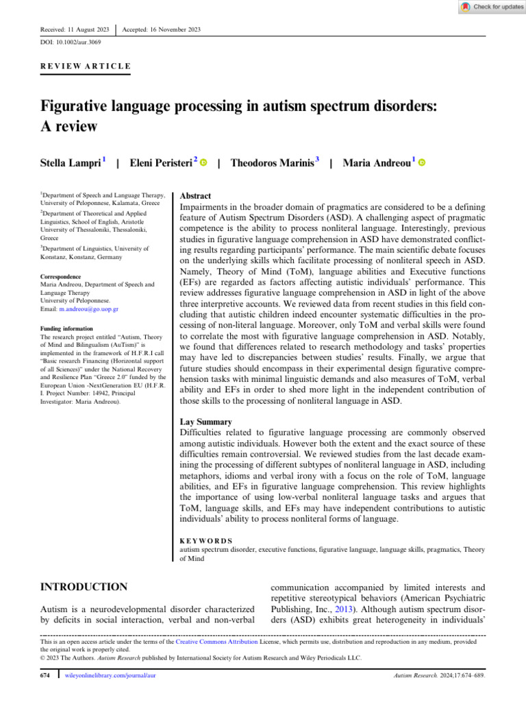 Autism Research - 2023 - Lampri - Figurative language processing in autism spectrum disorders A ...