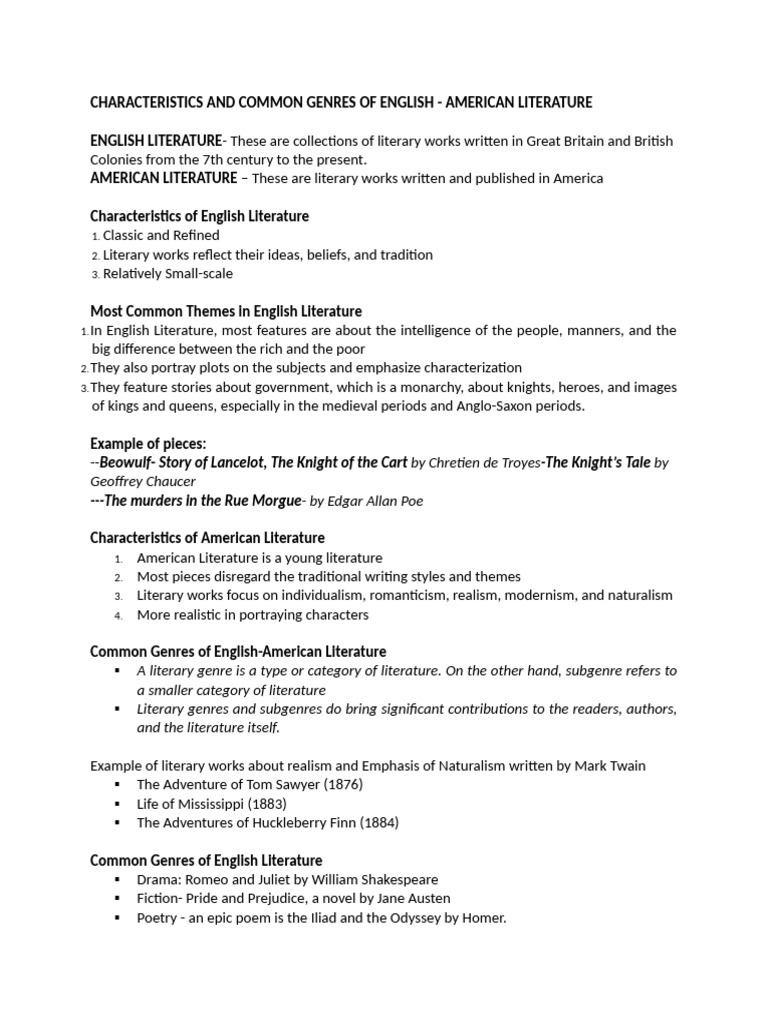 Characteristics and Common Genres of English | PDF