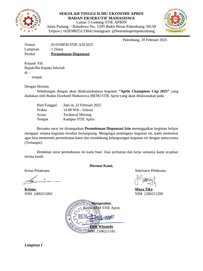 Surat Dispensasi Peserta Dan Panitia | PDF