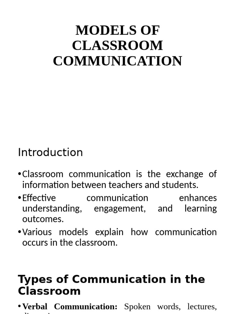 Models of Classroom Communication | PDF | Communication | Behavior Modification