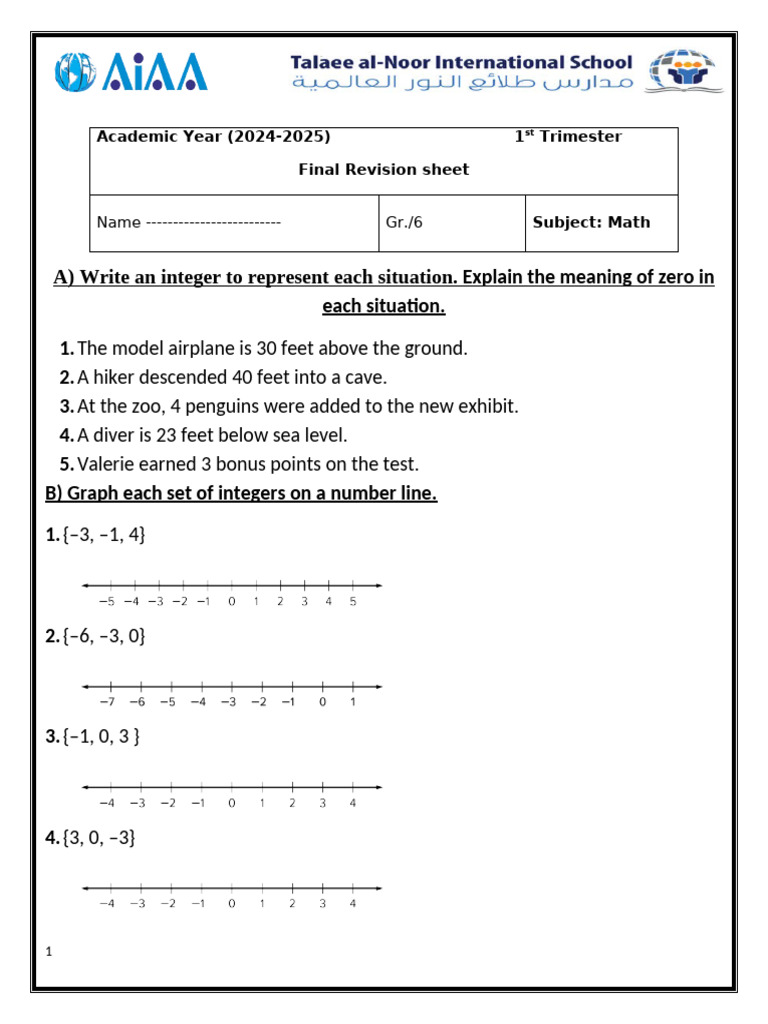 Gr6 Final Revision Sheet | PDF | Planets | Mercury (Planet)