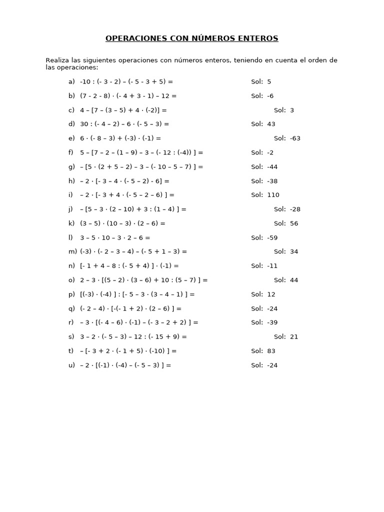 Operaciones Con Números Enteros | PDF