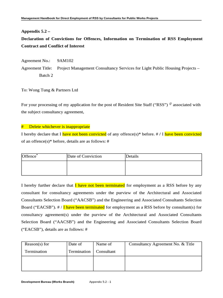 Appendix 5 2 Sample Declaration of Convictions For Offences Contract ...