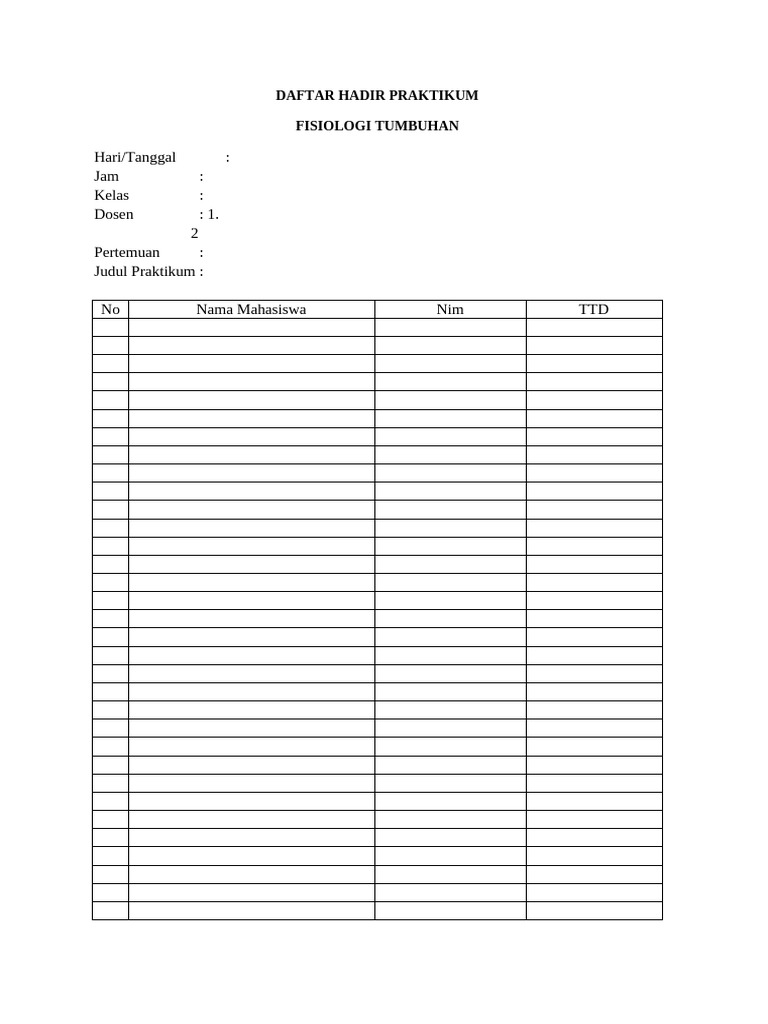 Daftar Hadir Praktikum Fistum 2025 | PDF