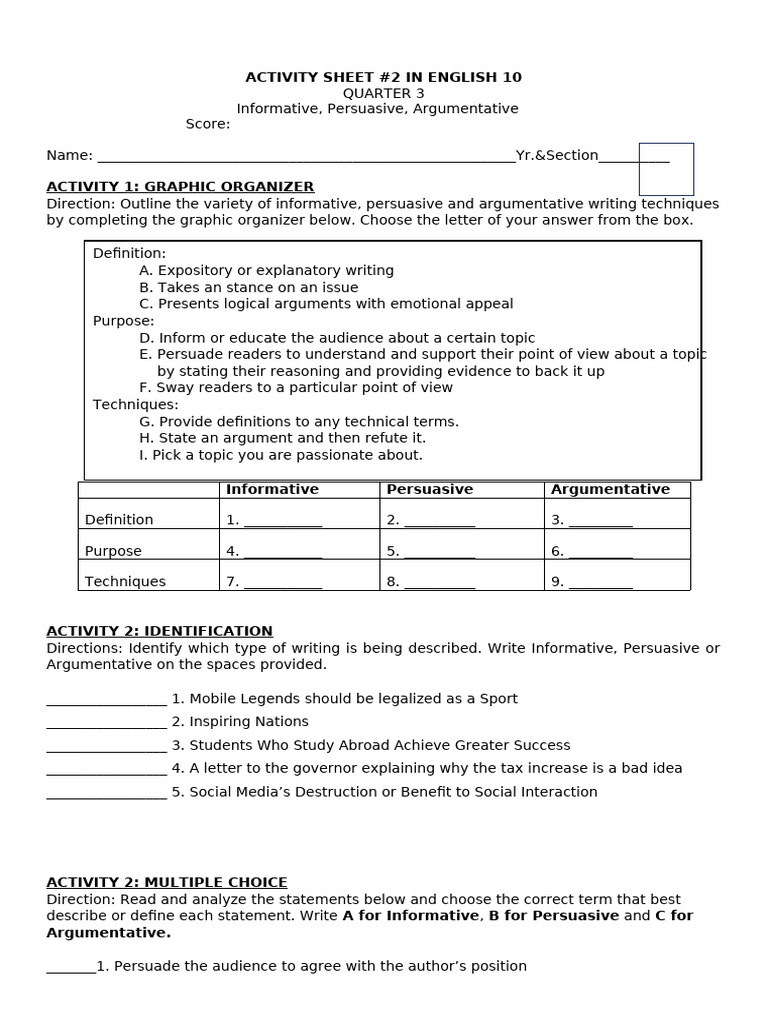 ENGLISH10-ACTIVITY SHEET#2 - Quarter3 | PDF