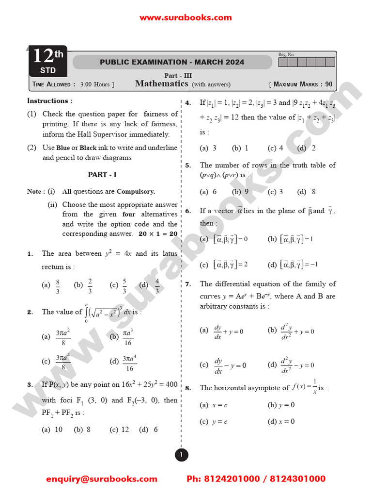 12th Grade Maths Exam Answer Key 2024 | PDF | Quadratic Equation | Geometry