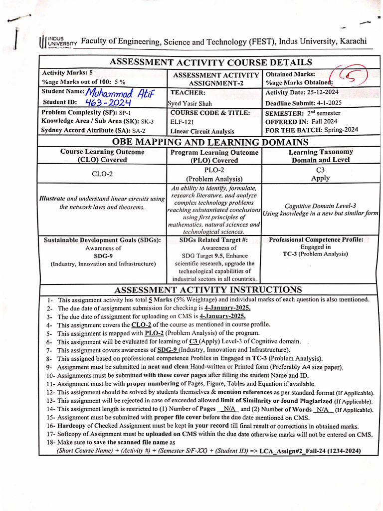 Linear Circuit Analysis Assignment 2 | PDF