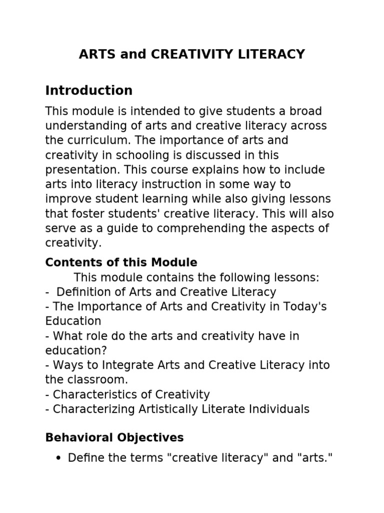 HAND-OUT-ARTS-AND-CREATIVITY | PDF | Creativity | Literacy