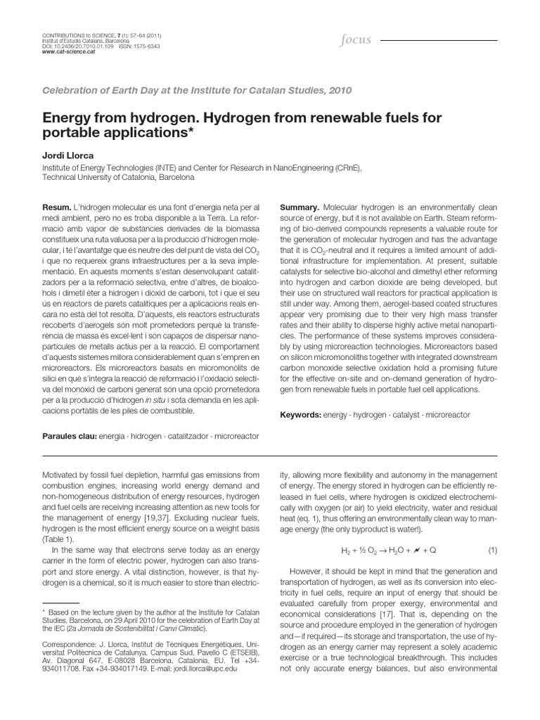 Hydrogen Production from Renewable Fuels | PDF | Hydrogen | Catalysis