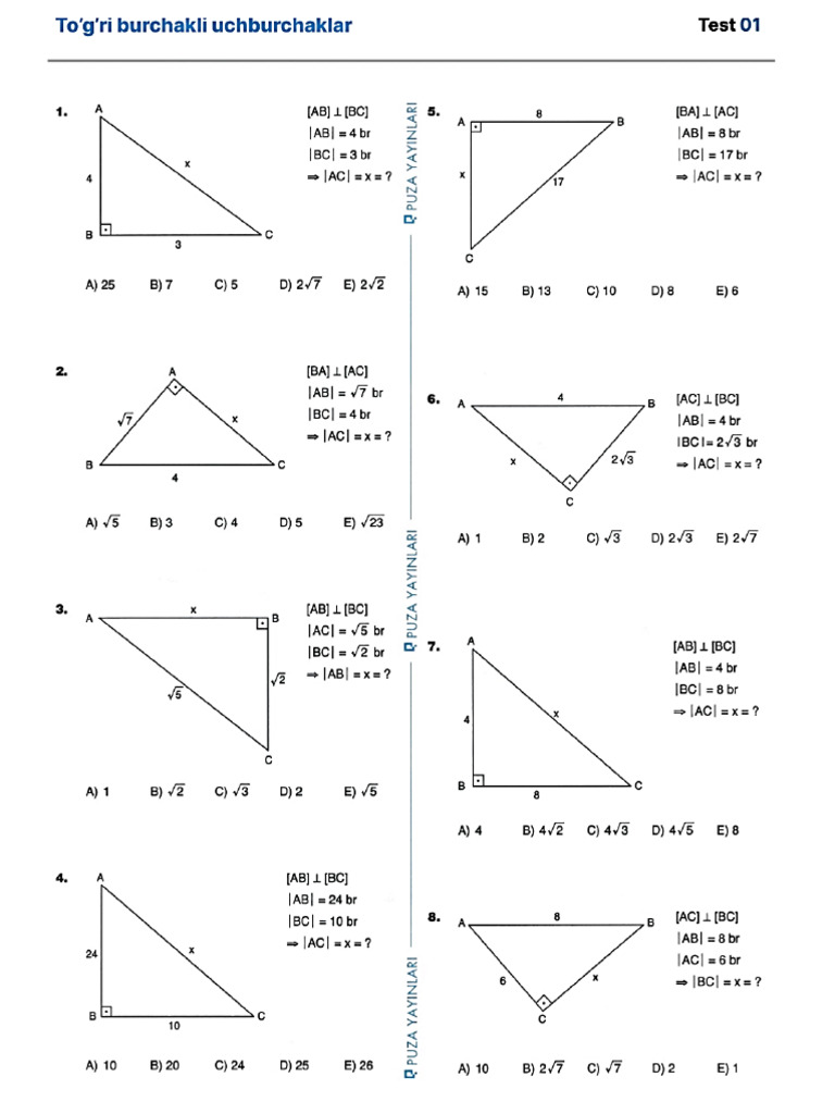 4. To'g'ri burchakli uchburchaklar | PDF