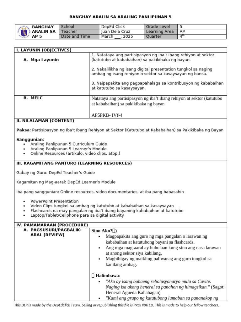 CO - Q4 - DLP - AP 5 - DepEdClick | PDF