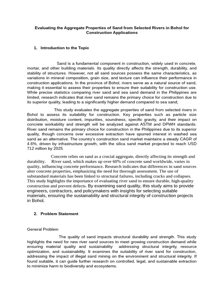 Introduction of The Topics and Problem Statement 1 1 | PDF | Sand | Concrete