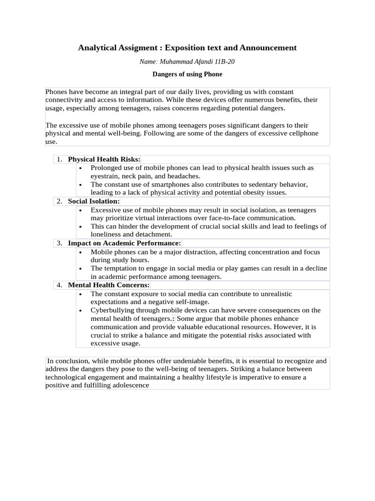 Analytical Assigment afandi | PDF | Adolescence | Mobile Phones