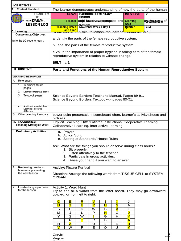 GEPOLONGCA Lesson Plan 1 | PDF | Learning | Teachers