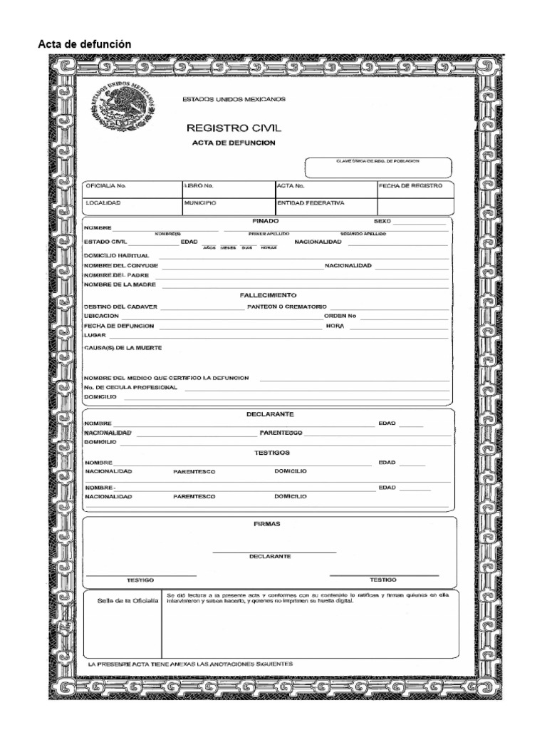 Acta de Defunción: Guía Completa | PDF