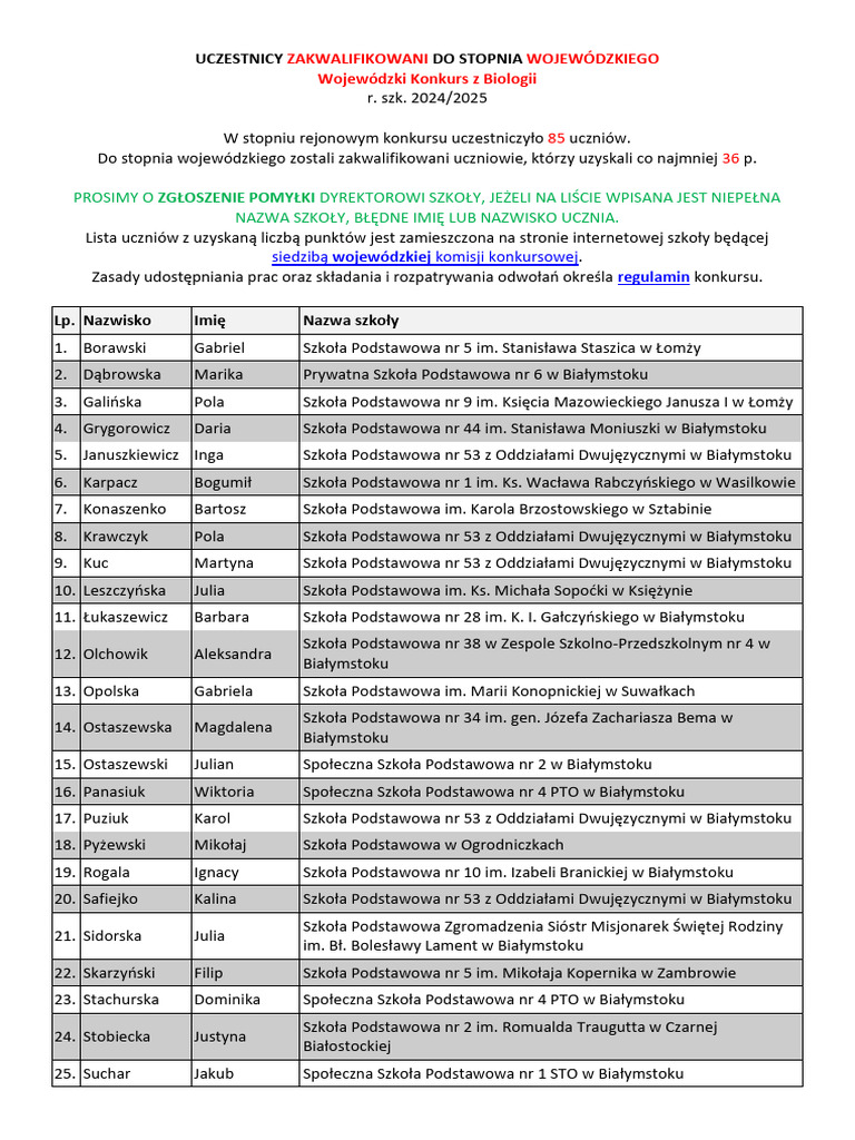 Lista Rej Biologia | PDF