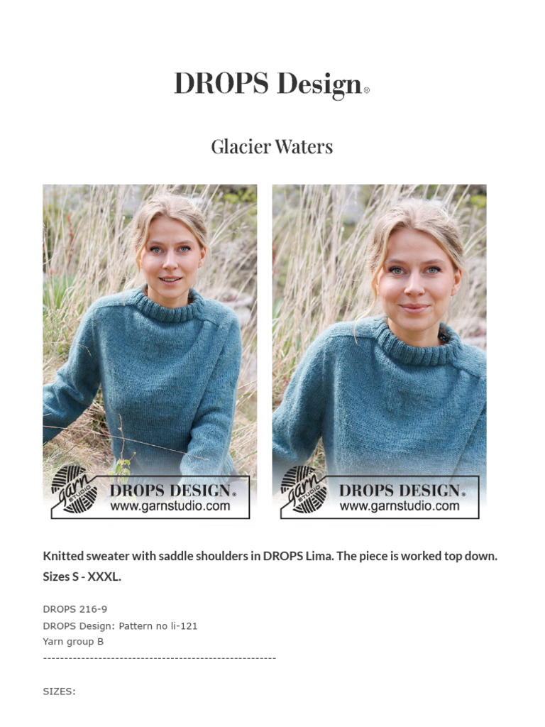 Glacier Waters - Knitted Sweater With Saddle Shoulders in DROPS Lima ...