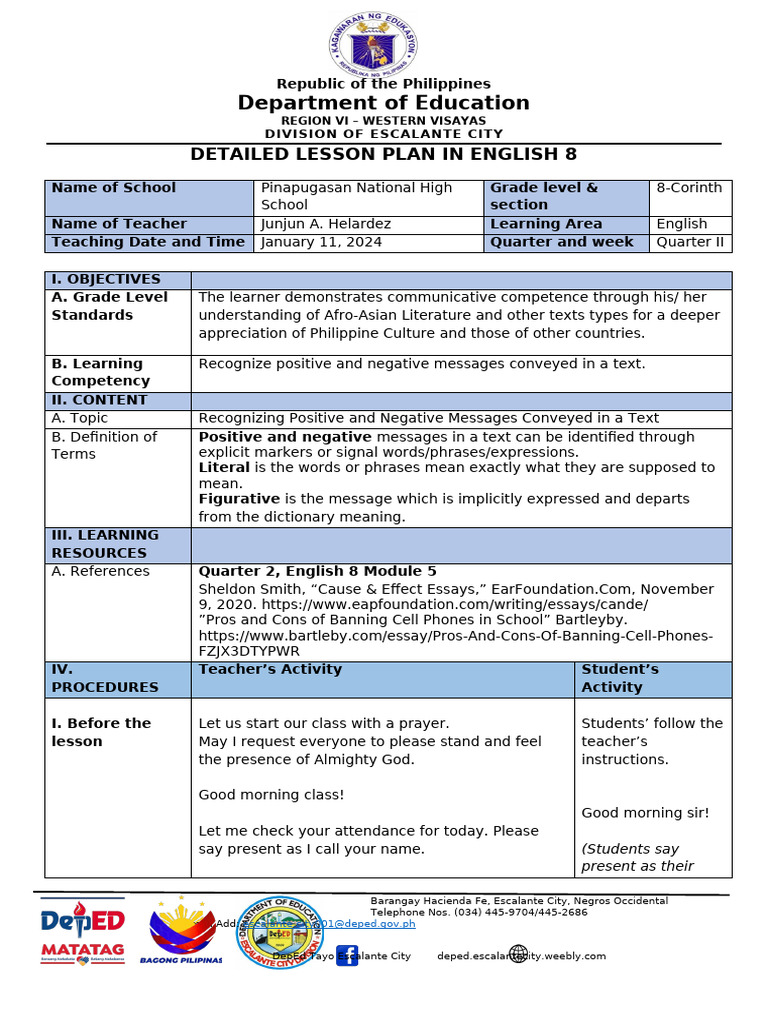 COT-ENGLISH 8 2ND | PDF | Learning | English Language