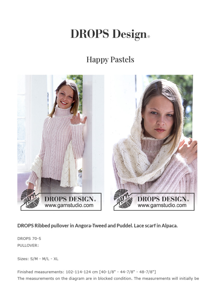 Happy Pastels - DROPS Ribbed pullover in Angora-Tweed and Puddel. Lace scarf in Alpaca | PDF ...