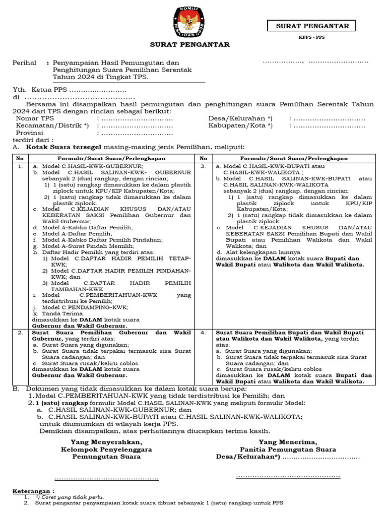 Surat Pengatar KPPS Ke PPS | PDF