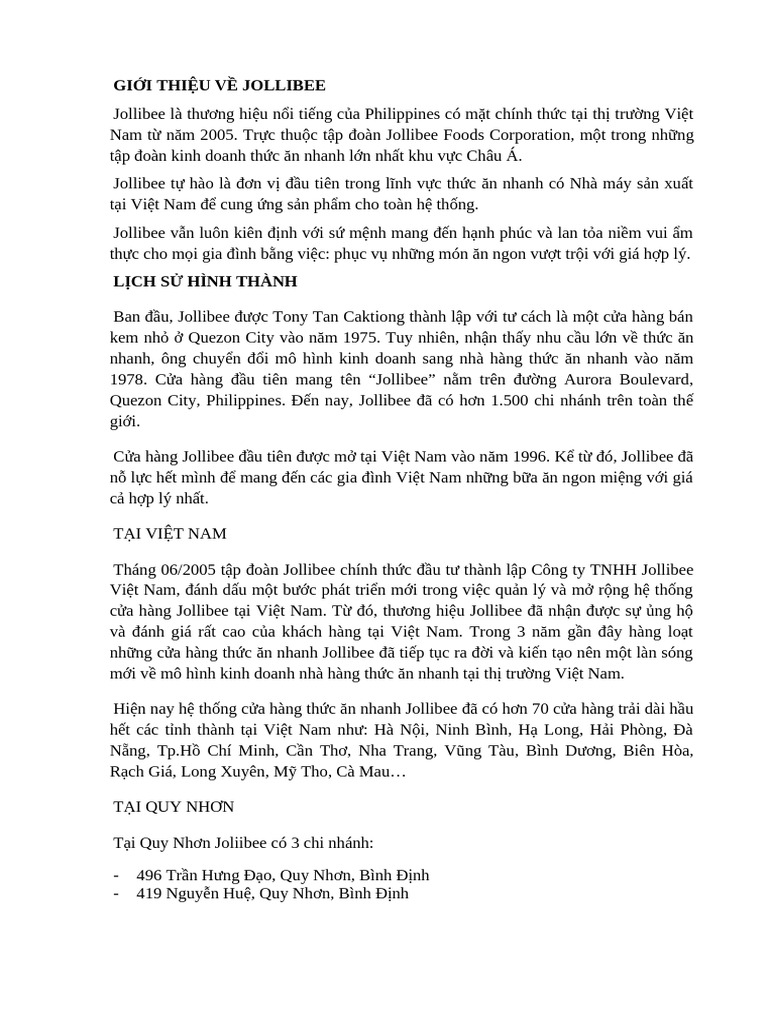GIỚI THIỆU VỀ JOLLIBEE | PDF