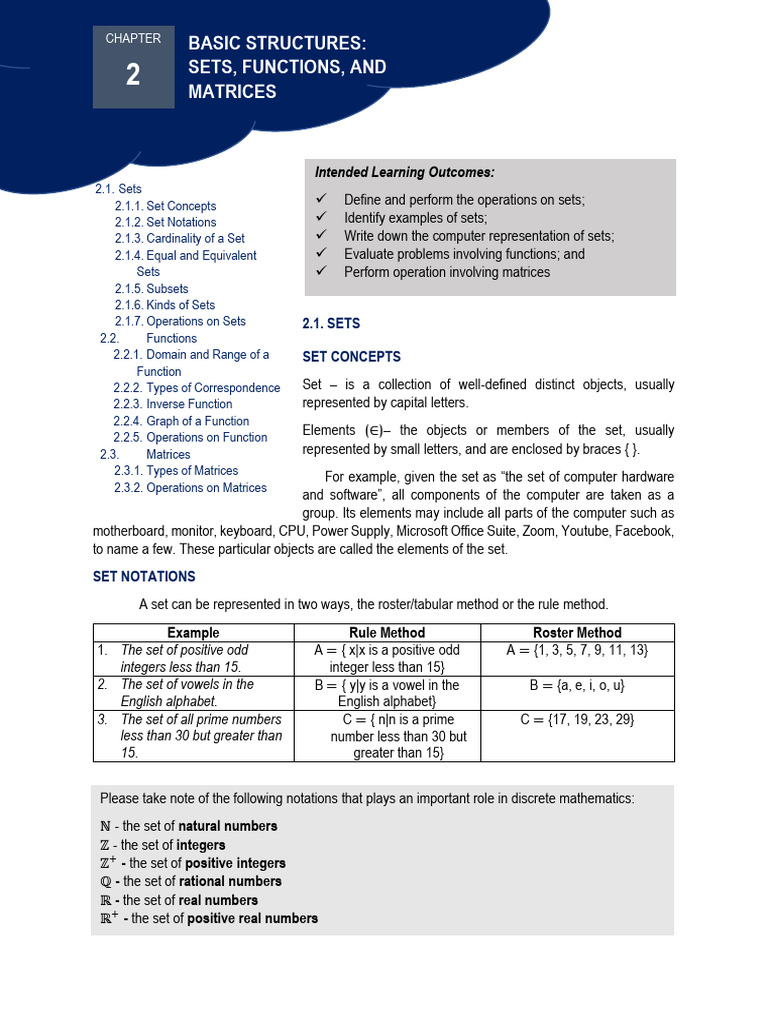 CHAPTER II. SETS | PDF | Set (Mathematics) | Function (Mathematics)