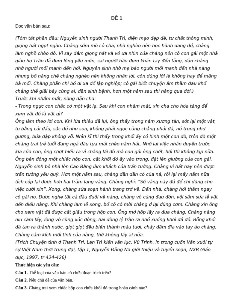 ôn tập ktra 15' đề 1 | PDF