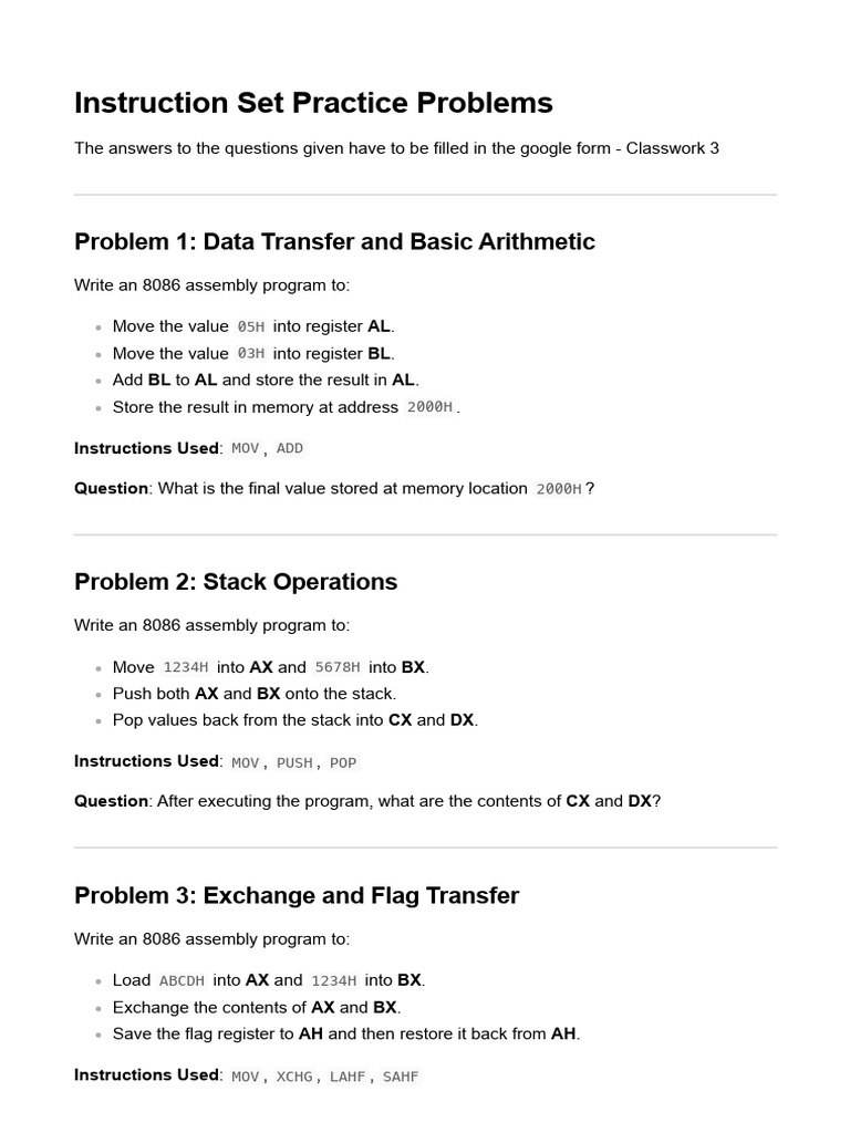 Instruction Set Practice Problems | PDF | Input/Output | Computer Science