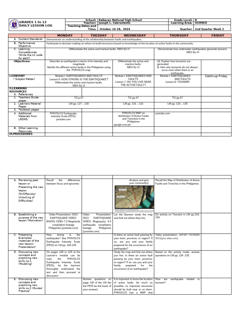 SCIENCE 8 Q2 week1 revised | PDF | Earthquakes | Tsunami