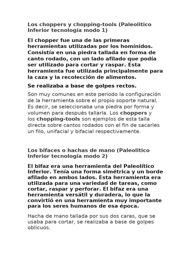 Herramientas de la Prehistoria: Choppers y Bifaces | PDF
