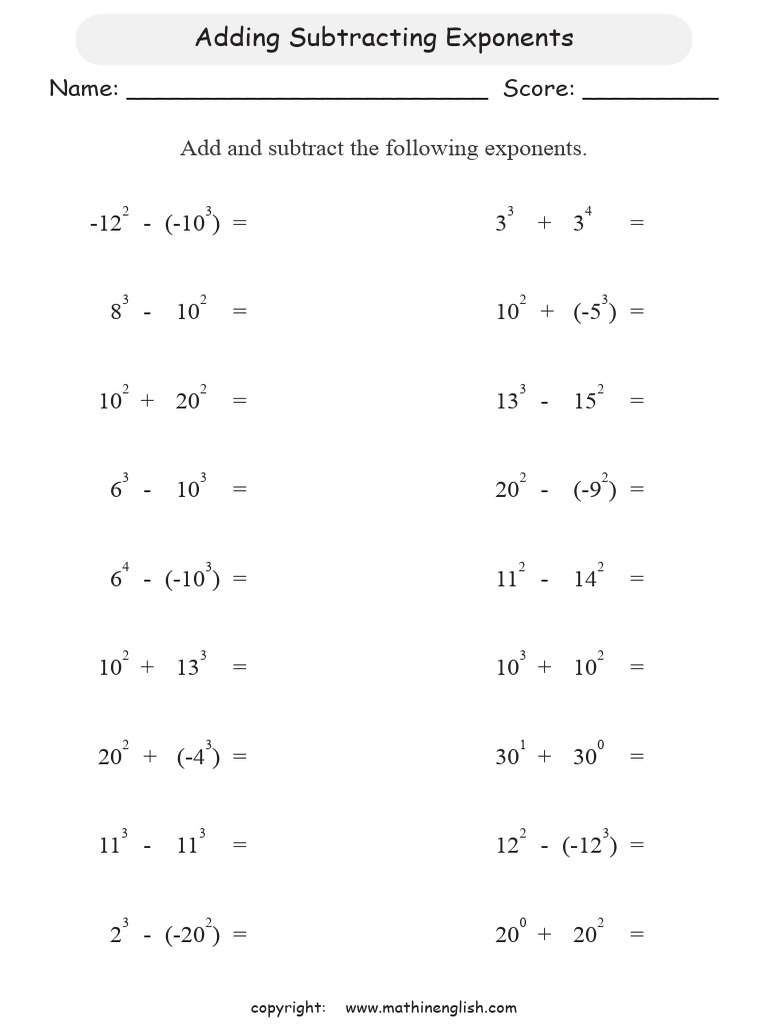Add Subtract Exponents P6 | PDF