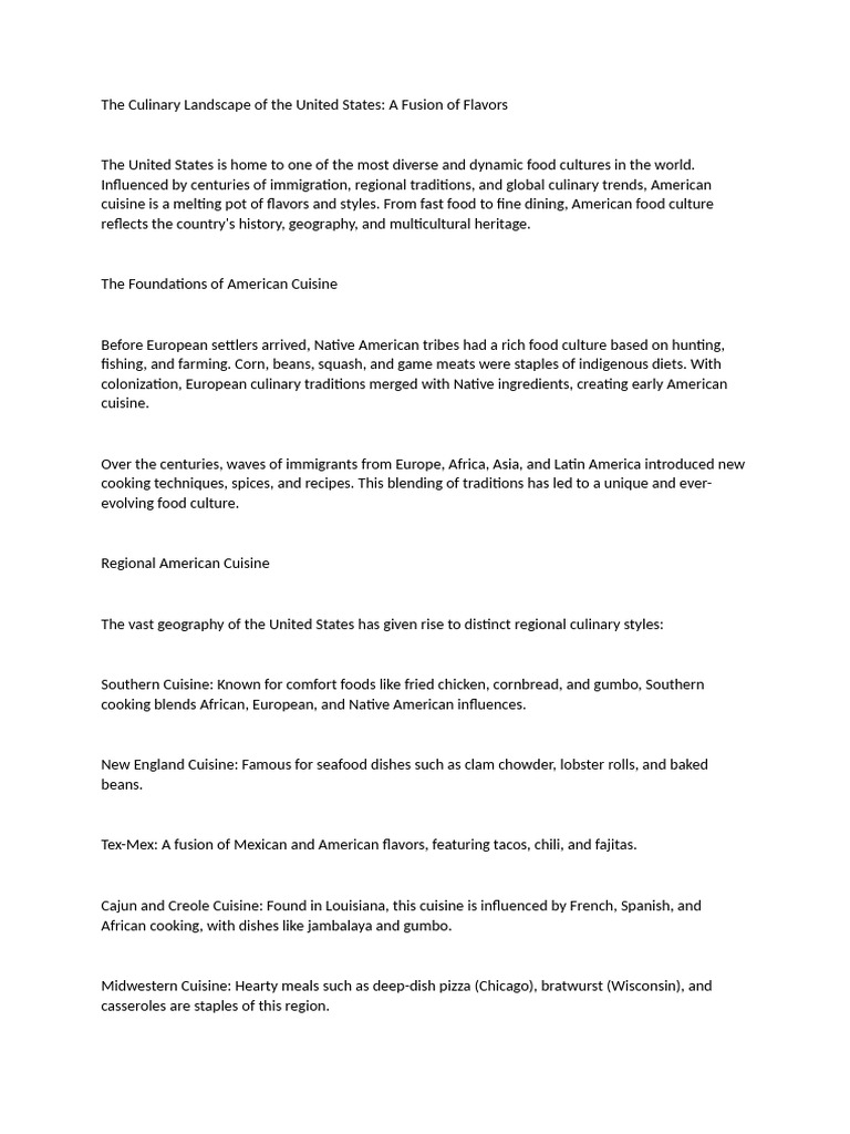 The Culinary Landscape of The United States | PDF | American Cuisine ...