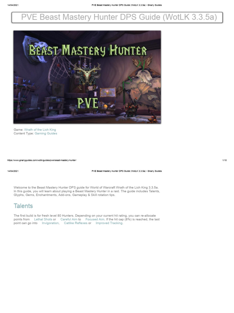 PVE Beast Mastery Hunter DPS Guide (WotLK 3.3.5a) - Gnarly Guides | PDF | Role Playing Video ...